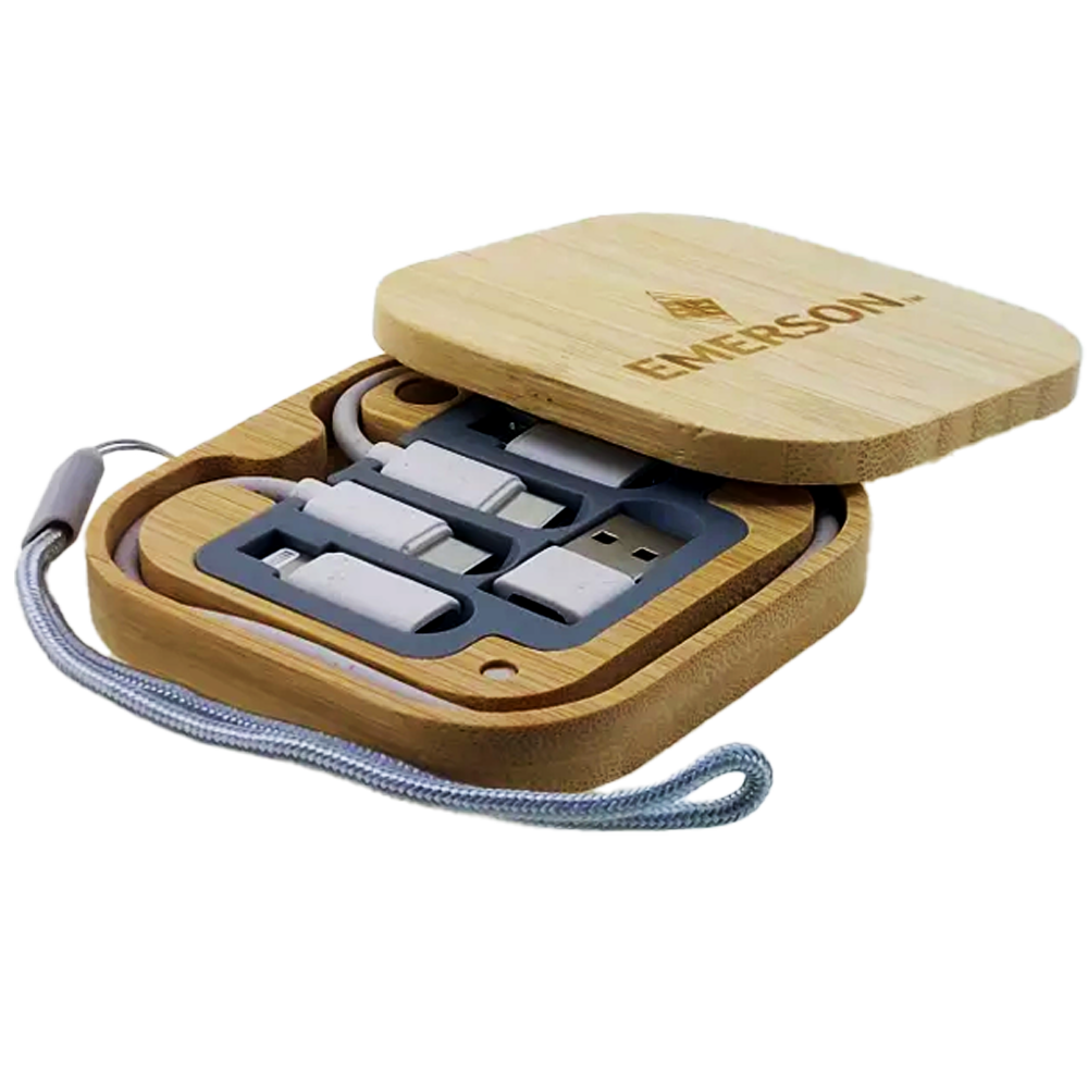 Square Bamboo 4-in-1 Charging Cable