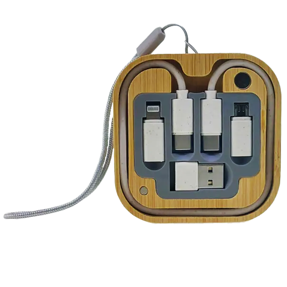 Square Bamboo 4-in-1 Charging Cable