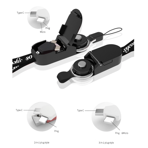 Lanyard data cable three-in-one multi-function mobile phone charging cable